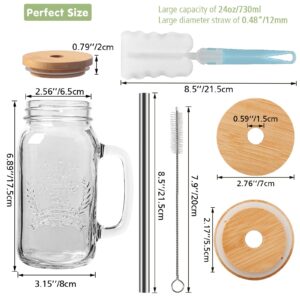 Yirilan 2 Pack 24Oz Mason jar cups with lids and straws, Mason Jars with Handle, Mason Jar Drinking Glasses with Lid and Straw, Mason Jar Mugs