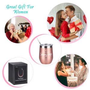 Gifts for Grandma Grandma's Sippy Cup Wine Tumbler with Lid, Birthday Mother's Day Gifts for Grandma Grandmother New Best Grandma Nana, 12 Oz Insulated Stainless Steel Tumbler with Straw, Rose Gold