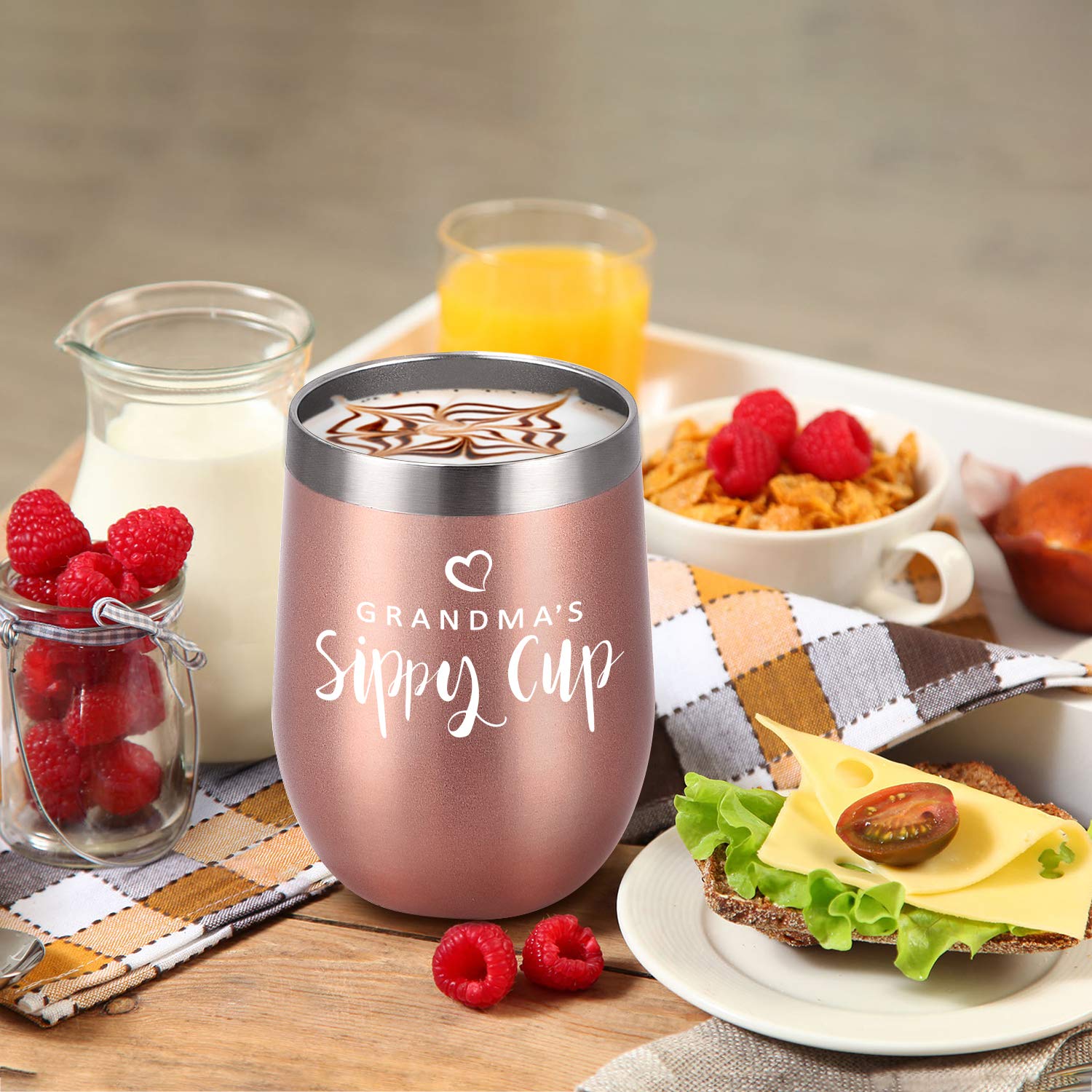 Gifts for Grandma Grandma's Sippy Cup Wine Tumbler with Lid, Birthday Mother's Day Gifts for Grandma Grandmother New Best Grandma Nana, 12 Oz Insulated Stainless Steel Tumbler with Straw, Rose Gold