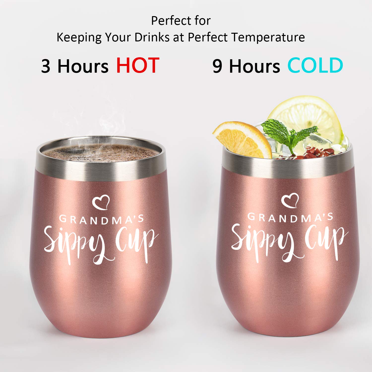 Gifts for Grandma Grandma's Sippy Cup Wine Tumbler with Lid, Birthday Mother's Day Gifts for Grandma Grandmother New Best Grandma Nana, 12 Oz Insulated Stainless Steel Tumbler with Straw, Rose Gold