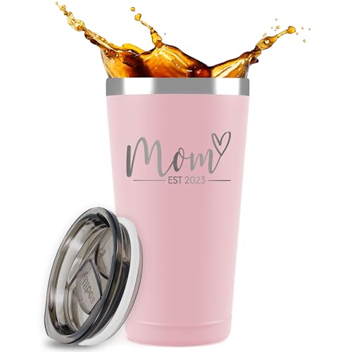 New Mom Gifts for Women After Birth - Mom Est. 2023, 16 oz Blush Mom Tumbler with Lid - Sentimental Gifts for Mom - First Mothers Day Gifts - First Time Mom Gifts - Pregnancy Gifts for First Time Moms