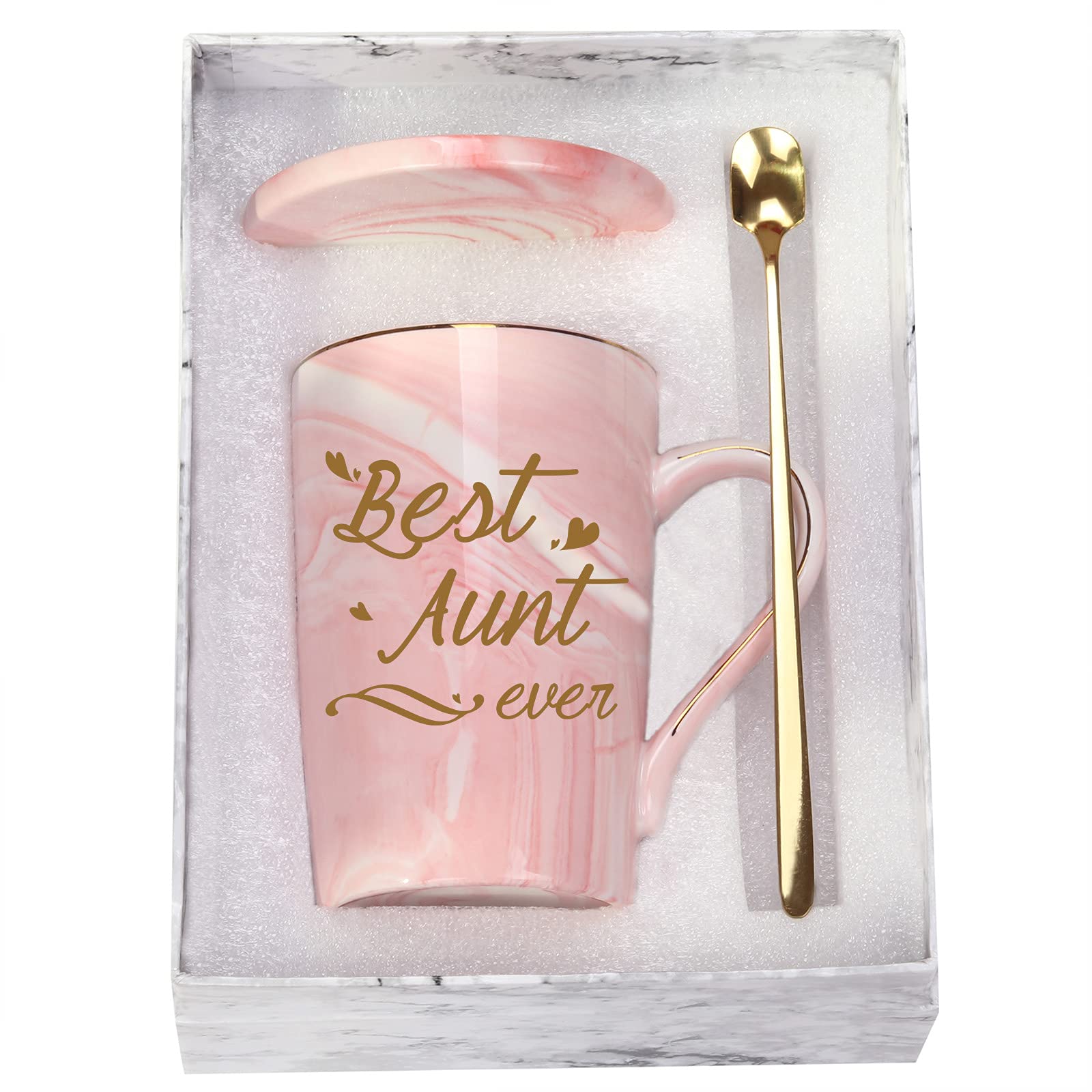 Best Aunt Ever Mug Best Aunt Ever Coffee Mug Best Aunt Ever Gifts Best Aunt Ever Cup Aunt Coffee Mug Birthday Mothers Day Gifts for Aunt from Nephew Niece 14 Ounce Pink with Gift Box Spoon Coaster