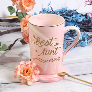 Best Aunt Ever Mug Best Aunt Ever Coffee Mug Best Aunt Ever Gifts Best Aunt Ever Cup Aunt Coffee Mug Birthday Mothers Day Gifts for Aunt from Nephew Niece 14 Ounce Pink with Gift Box Spoon Coaster