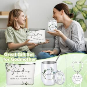 Didaey Set of 3 Godmother Gifts 12oz Stainless Steel Tumblers Godmother Gifts Godmothers Makeup Bags Key Chain for Thanksgiving Wedding Holiday Appreciated Gift(Leaves)