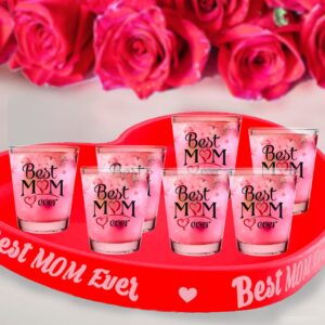 BISYATA Gift for Mom, Mothers Day Gift - Best MOM Ever Shot Glasses - Great Mother Birthday/Christmas Gifts from Daughter and Son - 2oz CLEAR Shot Glass Set of 6 - With Gift Box