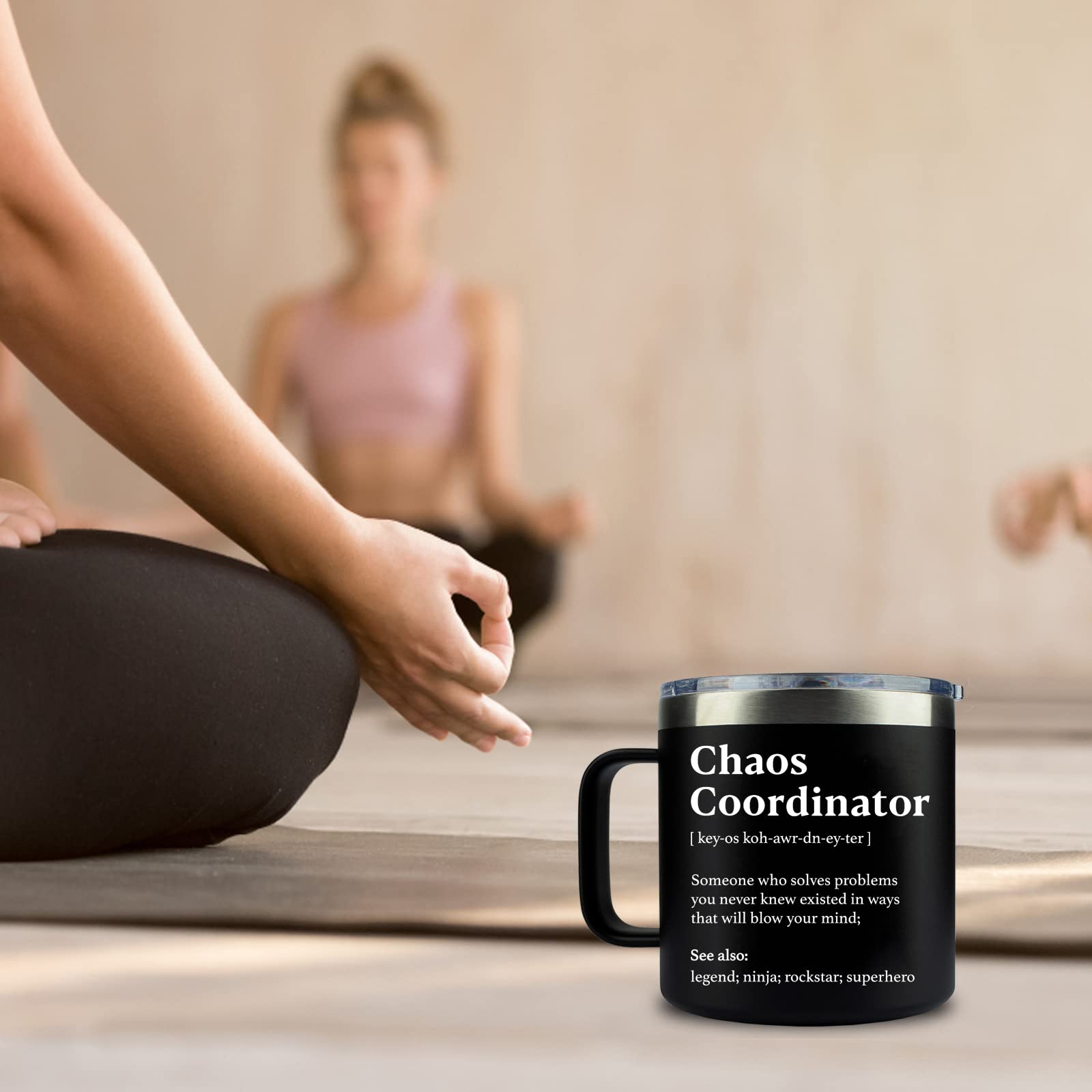 WECACYD Chaos Coordinator Tumbler Mug - Teacher Appreciation Gifts, Administrative Professional Day Gifts - Thank You Gifts for Women, Assistant, Coworker, Boss, Boss Lady, Nurse - 14oz Black Mug