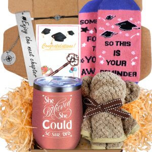 graduation gifts for her 2024 - grad gift set includes compass bracelet,tumbler,bookmark,towel,key bottle opener,socks for women girls