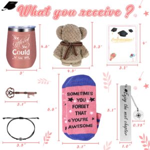 Graduation Gifts for Her 2024 - Grad Gift Set Includes Compass Bracelet,Tumbler,Bookmark,Towel,Key Bottle Opener,Socks for Women Girls