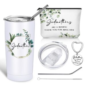 sieral 3 pcs godmother proposal gift sets including godmother travel tumbler with lid straw and godmother makeup bag and keychain from godchild for mother's day holiday birthday appreciation gifts