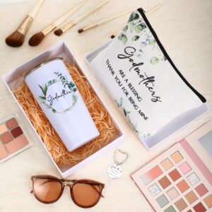 Sieral 3 Pcs Godmother Proposal Gift Sets Including Godmother Travel Tumbler with Lid Straw and Godmother Makeup Bag and Keychain from Godchild for Mother's Day Holiday Birthday Appreciation Gifts