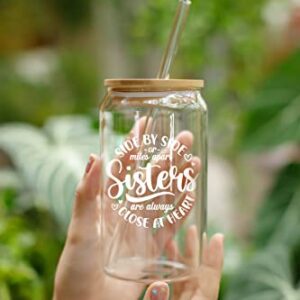 NewEleven Mothers Day Gifts For Sister From Sister, Brother - Unique Birthday Present For Sister, Soul Sister, Big Sister, Little Sister, Sister In Law, Sibling, Bestie - 16 Oz Coffee Glass