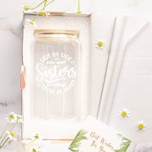 NewEleven Mothers Day Gifts For Sister From Sister, Brother - Unique Birthday Present For Sister, Soul Sister, Big Sister, Little Sister, Sister In Law, Sibling, Bestie - 16 Oz Coffee Glass