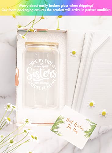 NewEleven Mothers Day Gifts For Sister From Sister, Brother - Unique Birthday Present For Sister, Soul Sister, Big Sister, Little Sister, Sister In Law, Sibling, Bestie - 16 Oz Coffee Glass