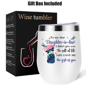 Qatdey Daughter in Law Gifts Wine Tumbler, Best Gifts for Future Daughter in Law, Daughter in Law Gift from Mother in Law, Daughter-in-Law Gifts Ideas, Birthday Gifts for Daughter in Law 12 oz Cup