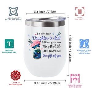 Qatdey Daughter in Law Gifts Wine Tumbler, Best Gifts for Future Daughter in Law, Daughter in Law Gift from Mother in Law, Daughter-in-Law Gifts Ideas, Birthday Gifts for Daughter in Law 12 oz Cup