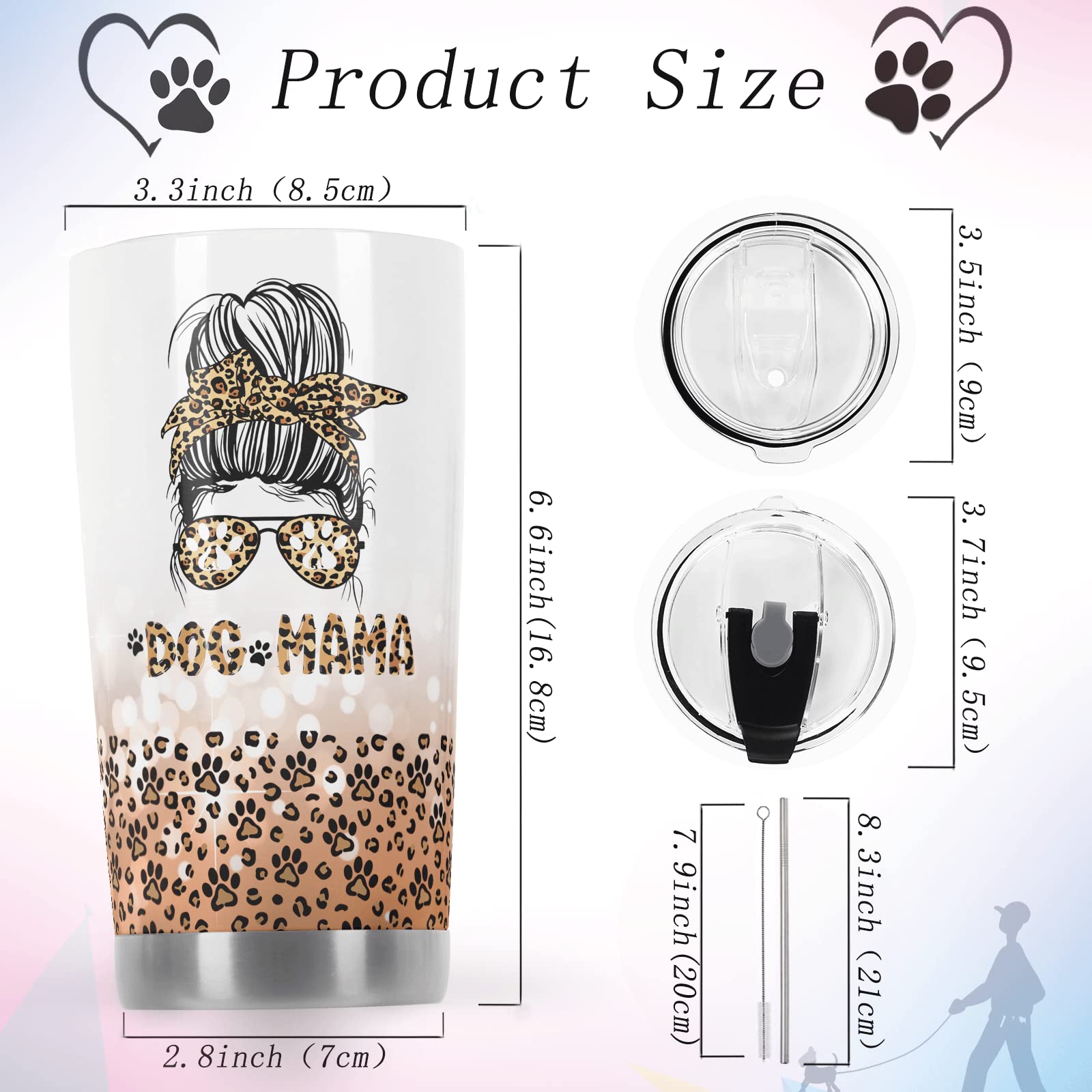 Micellwuu Dog Mom Gifts for Women, DOG MAMA 20 Oz Dog Mom Travel Tumbler, Christmas Mother’s Day Gift for Dog Mom MAMA Fur Mom Dog Lover Dog Owner