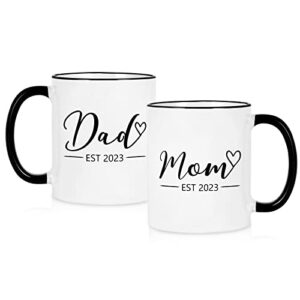 yhrjwn - mom and dad mug, mom dad est 2023 coffee mug set, gifts for new parents, new mom dad gifts, pregnancy gifts for first time moms couple, first fathers day mothers day gifts, 11oz(black handle)