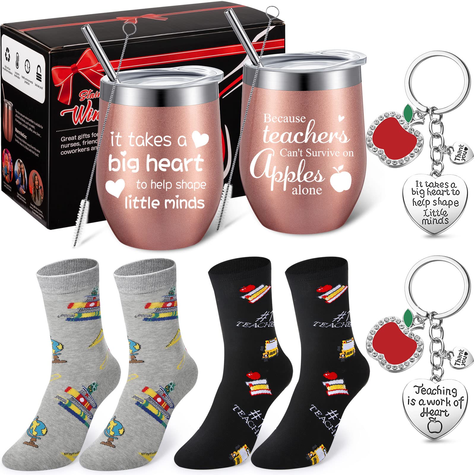 Geiserailie Christmas Teacher Appreciation Gift Sets for Women Men from Student It Takes a Big Heart to Shape 12 Oz Travel Mug Thank You Teacher Keychains Presents for Birthday Teacher's Day