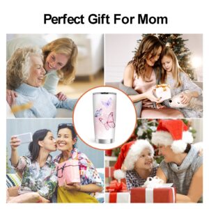 WNNNS Gifts for Mom - 20oz Pink Butterfly Gifts Stainless Steel Tumbler-Mother's Day Gifts for Mom From Daughter Son- Personalized Butterfly Cup Gifts Insulated Travel Coffee Mug with Lid.