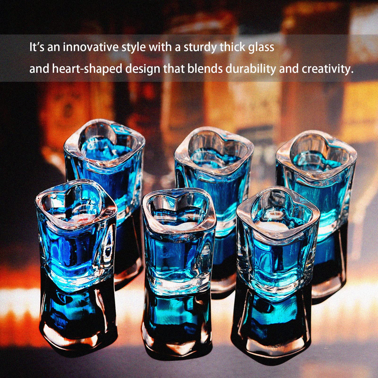 Valeways 2oz Heavy Base Shot Glasses, Sets of 6/Heart Shaped Clear Tequila Shots/Square Shot /Espresso Shot Glass/Bulk Shot Glasses