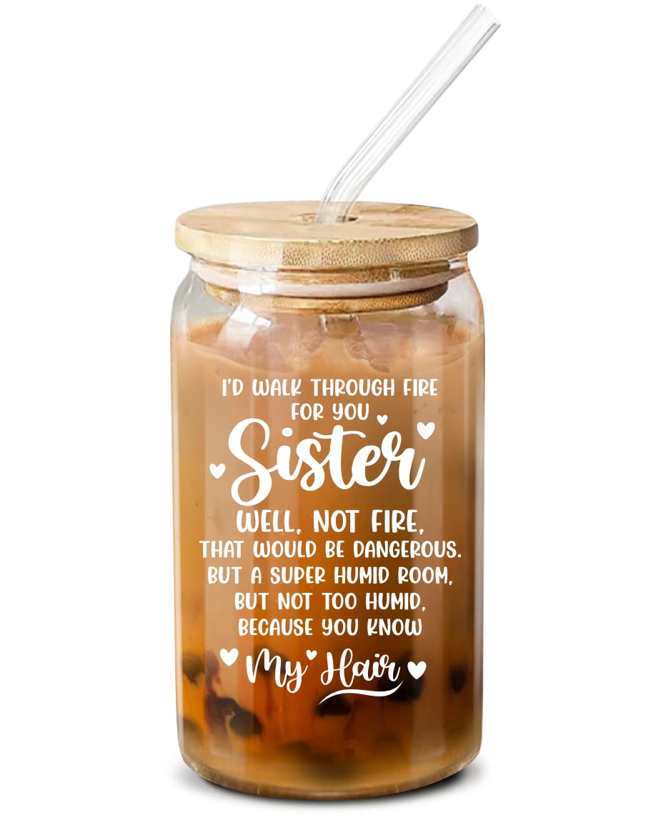 NewEleven Mothers Day Gifts For Sister From Sister, Brother - Unique Birthday Present For Sister, Soul Sister, Big Sister, Little Sister, Sister In Law, Sibling, Bestie - 16 Oz Coffee Glass