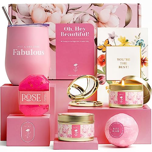 MURA Birthday Gifts for Women - Unique Gift for Her, Mom, Sister, Daughter, Best Friend, Happy Birthday Basket Spa Kit for Female - Special Self Care Package Ideas for Women Who Have Everything