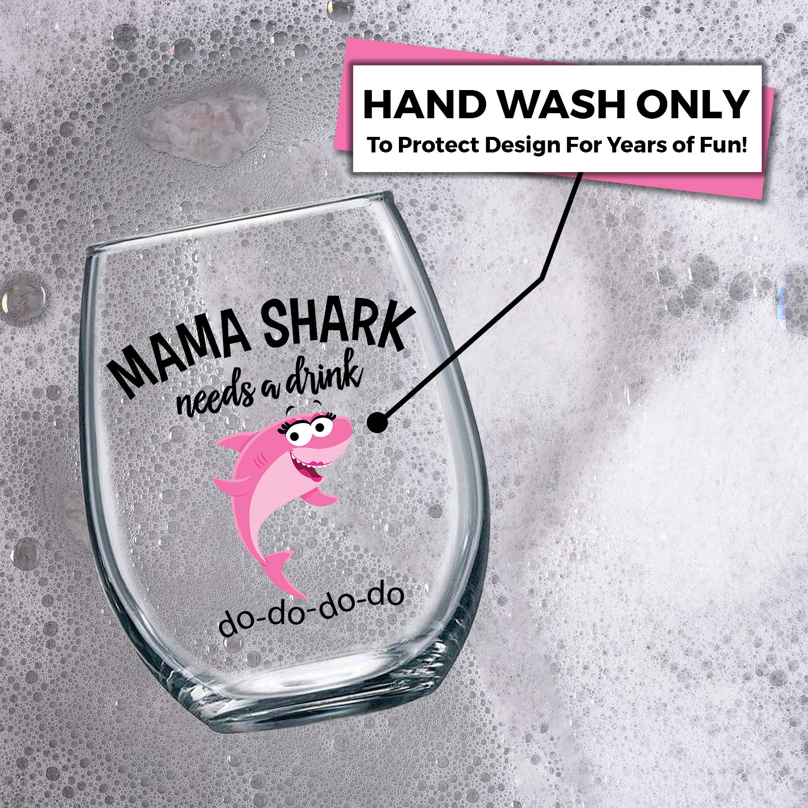 Vine Country Mama Shark Needs a Drink Funny Wine Glass - Mom Gift For Birthdays, Mother's Day, Christmas, Holidays or Just Because - Stemless