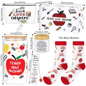 Vakuny Teacher Gifts for Women - Best Teacher Appreciation Gift Baskets From Students - Back to School Teacher's Day Bulk Gifts Boxes for Teachers - Thank you Teachers 16 oz Glass Cup Socks