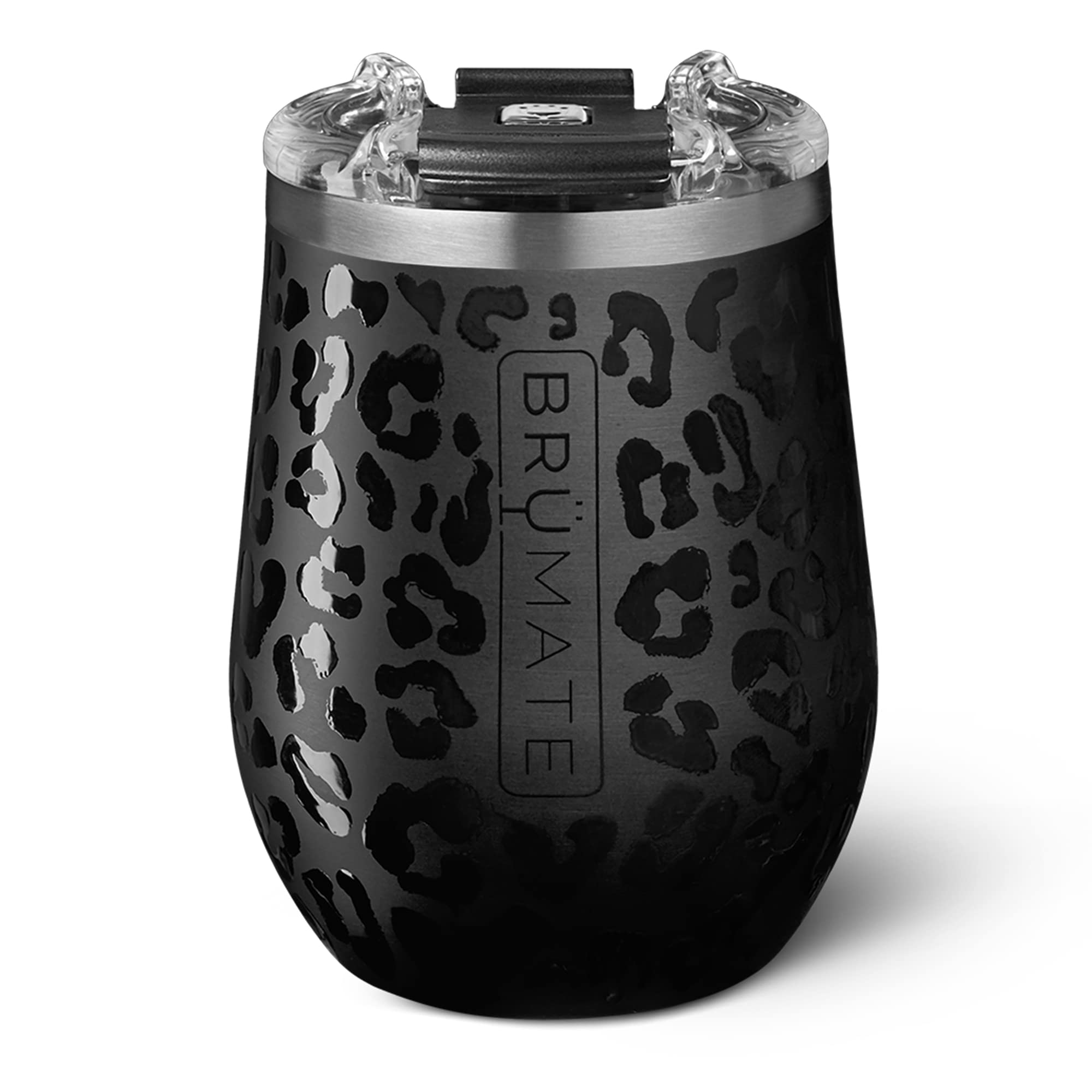 BrüMate Uncork'd XL MÜV - 100% Leak-Proof 14oz Insulated Wine Tumbler with Lid - Vacuum Insulated Stainless Steel Wine Glass - Perfect For Travel & Outdoors (Onyx Leopard)