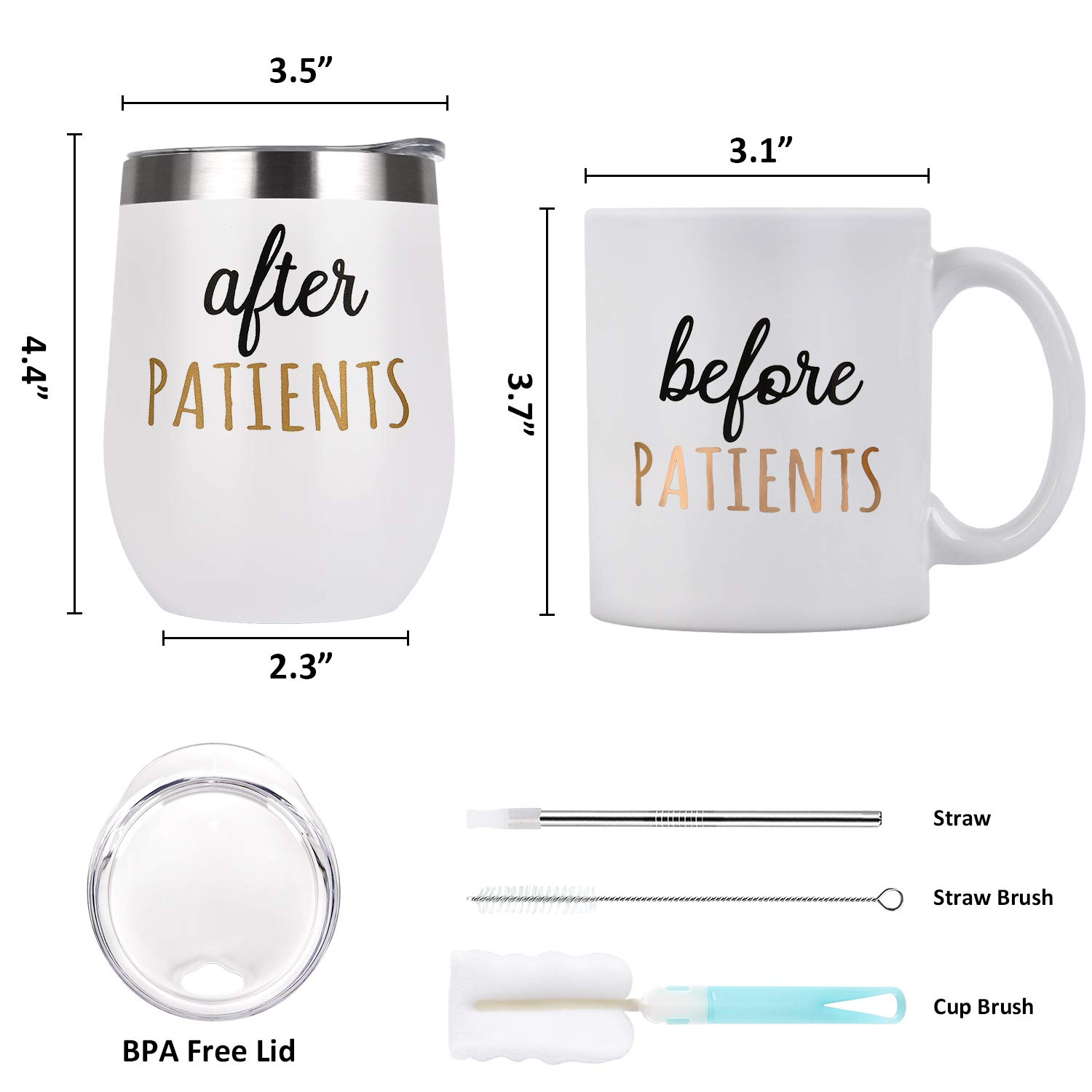 Lifecapido Before Patients, After Patients Perfect Nurse day Appreciation Gifts Idea for Nurses, Doctors, Hygienists, Assistants, Dentists, 11 oz Coffee Mug and 12 oz Stainless Steel Wine Tumbler Set