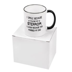 Maustic Stepmom Mothers Day Gifts, I Smile Because You are My Stepmom Funny Coffee Mug, Christmas Birthday Gifts for Stepmom from Bonus Daughter Bonus Son, Step Mom Coffee Mug 11 Oz White