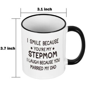 Maustic Stepmom Mothers Day Gifts, I Smile Because You are My Stepmom Funny Coffee Mug, Christmas Birthday Gifts for Stepmom from Bonus Daughter Bonus Son, Step Mom Coffee Mug 11 Oz White