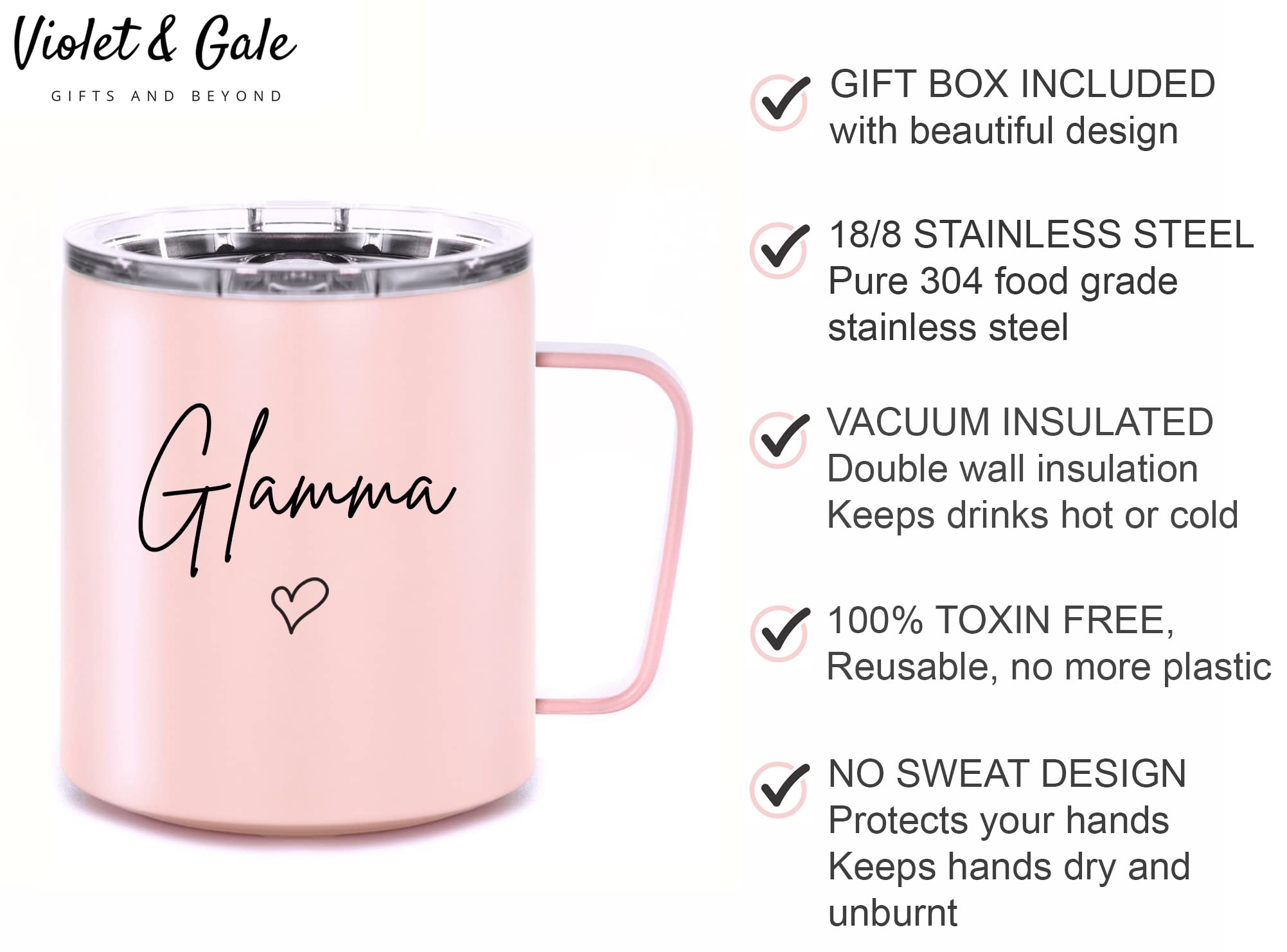 VIOLET & GALE Glamma Gifts for Grandma 12oz Thoughtful First Time Grandma Gifts New Grandma To Be Coffee Mug Glam Ma Travel Cup