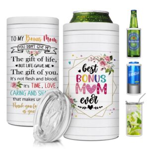 4 in 1 skinny can cooler for slim bottle & hard seltzer, bonus mom gifts, white insulated stainless steel tumbler with lid, non-slip, doucle-walled vacuum, leak proof cool drink holder