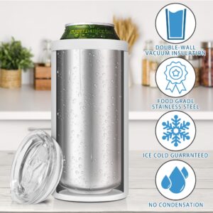 4 in 1 Skinny Can Cooler for Slim Bottle & Hard Seltzer, Bonus Mom Gifts, White Insulated Stainless Steel Tumbler with Lid, Non-slip, Doucle-Walled Vacuum, Leak Proof Cool Drink Holder