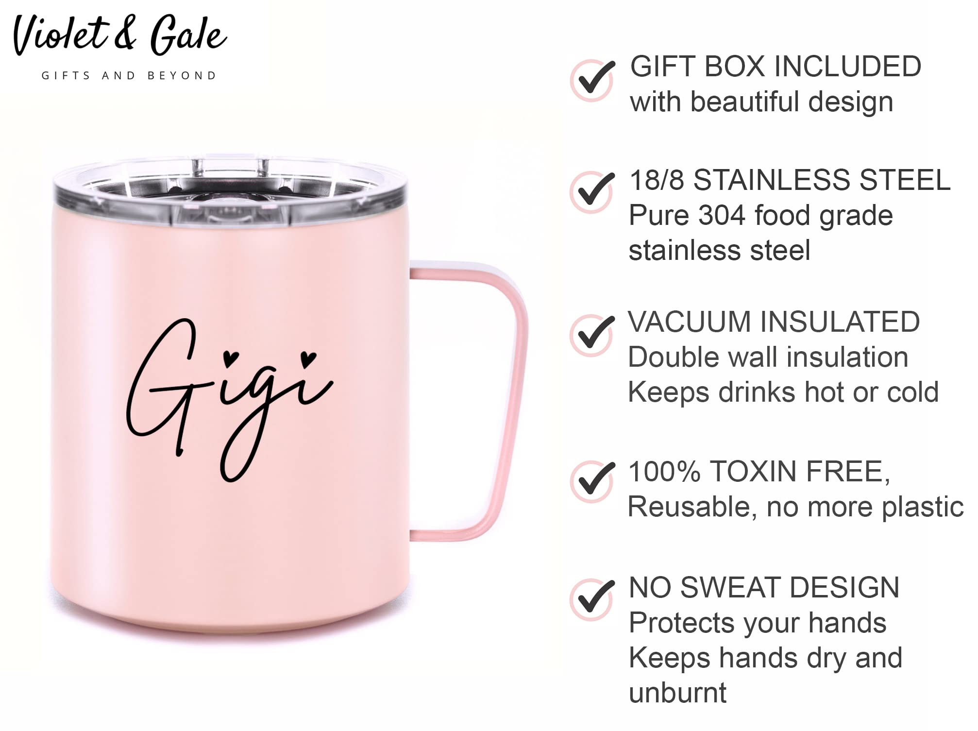 VIOLET & GALE Gigi Gifts for Grandma 12oz Lovely Gigi Coffee Mug for GG from Grandkids Gigi to Be Travel Tumbler Cup