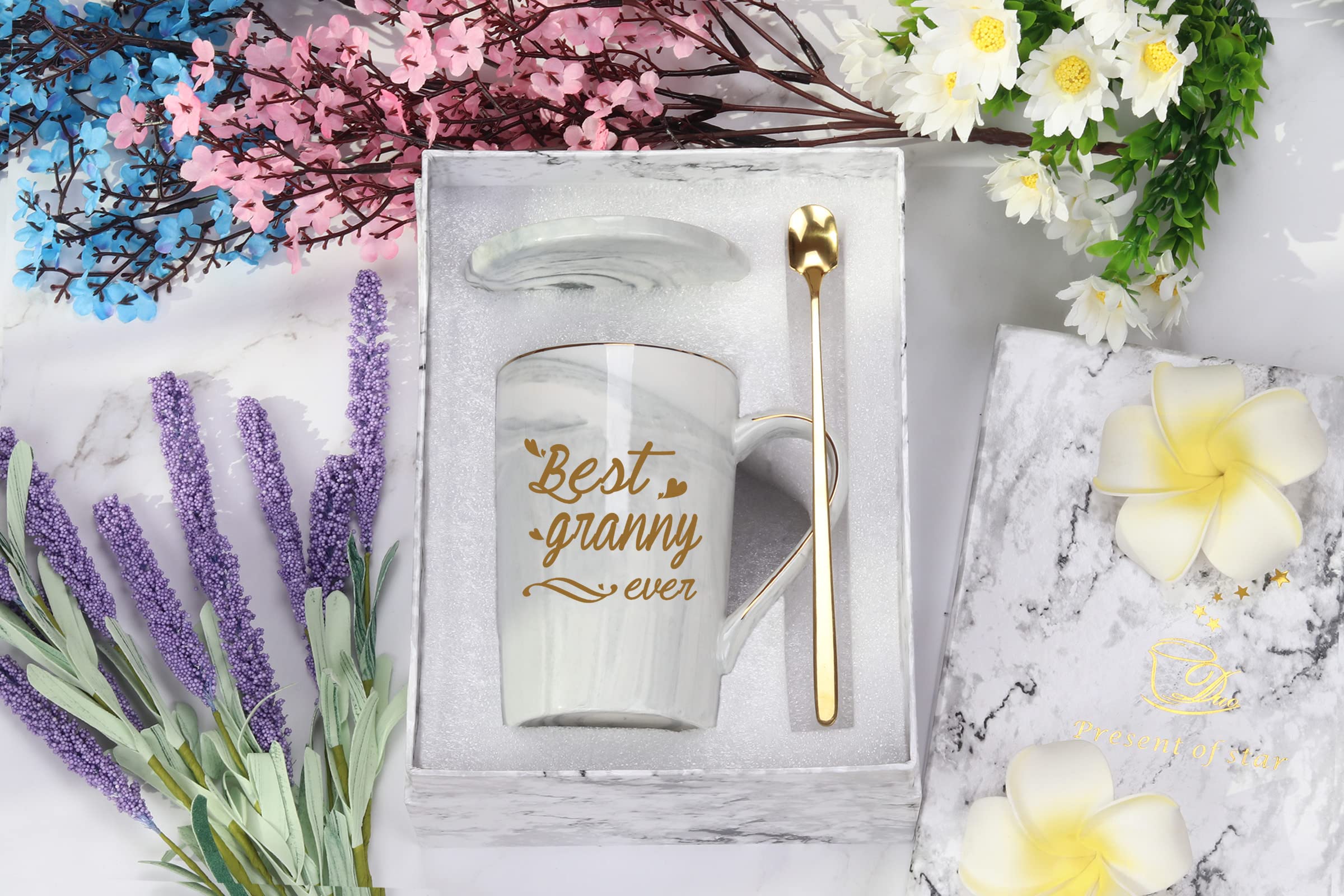 WENSSY Best Granny Ever Mug, Gifts for Granny, Birthday Mothers Day Gifts for Granny Grandma from Granddaughter Grandkis Grandson 14 Ounce Grey with Gift Box