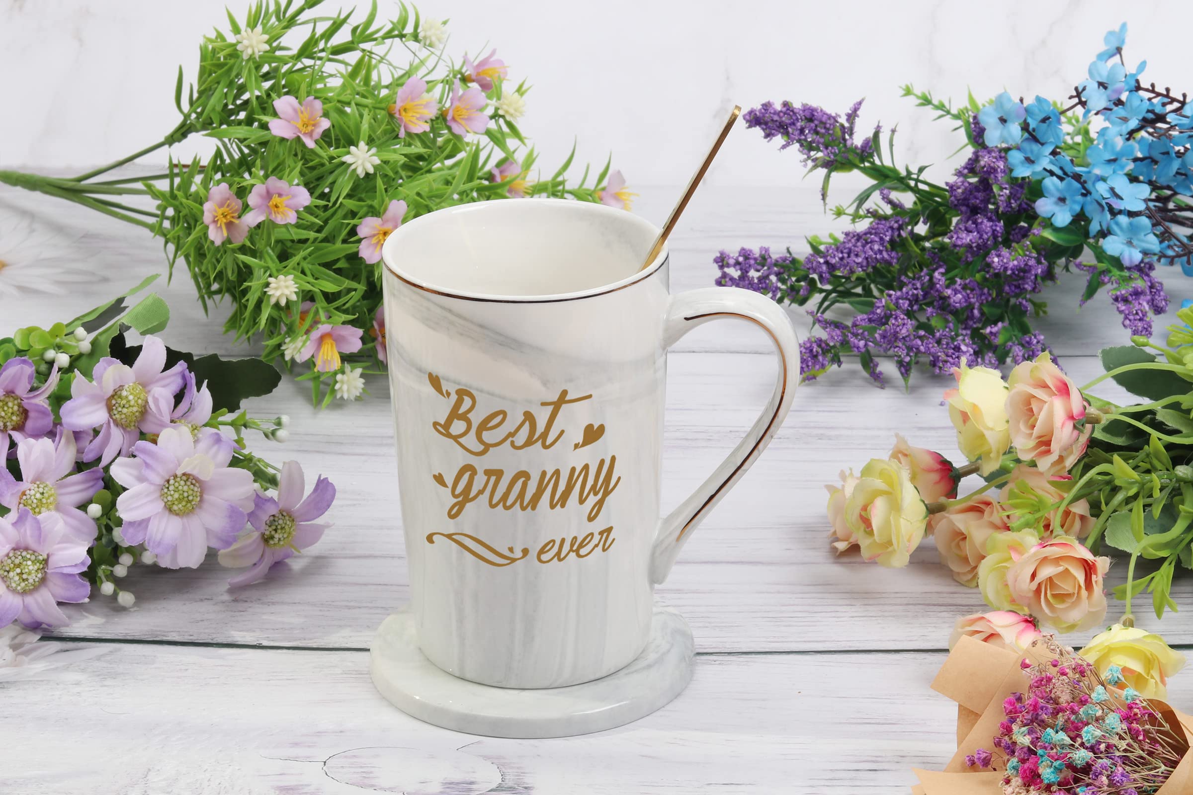 WENSSY Best Granny Ever Mug, Gifts for Granny, Birthday Mothers Day Gifts for Granny Grandma from Granddaughter Grandkis Grandson 14 Ounce Grey with Gift Box