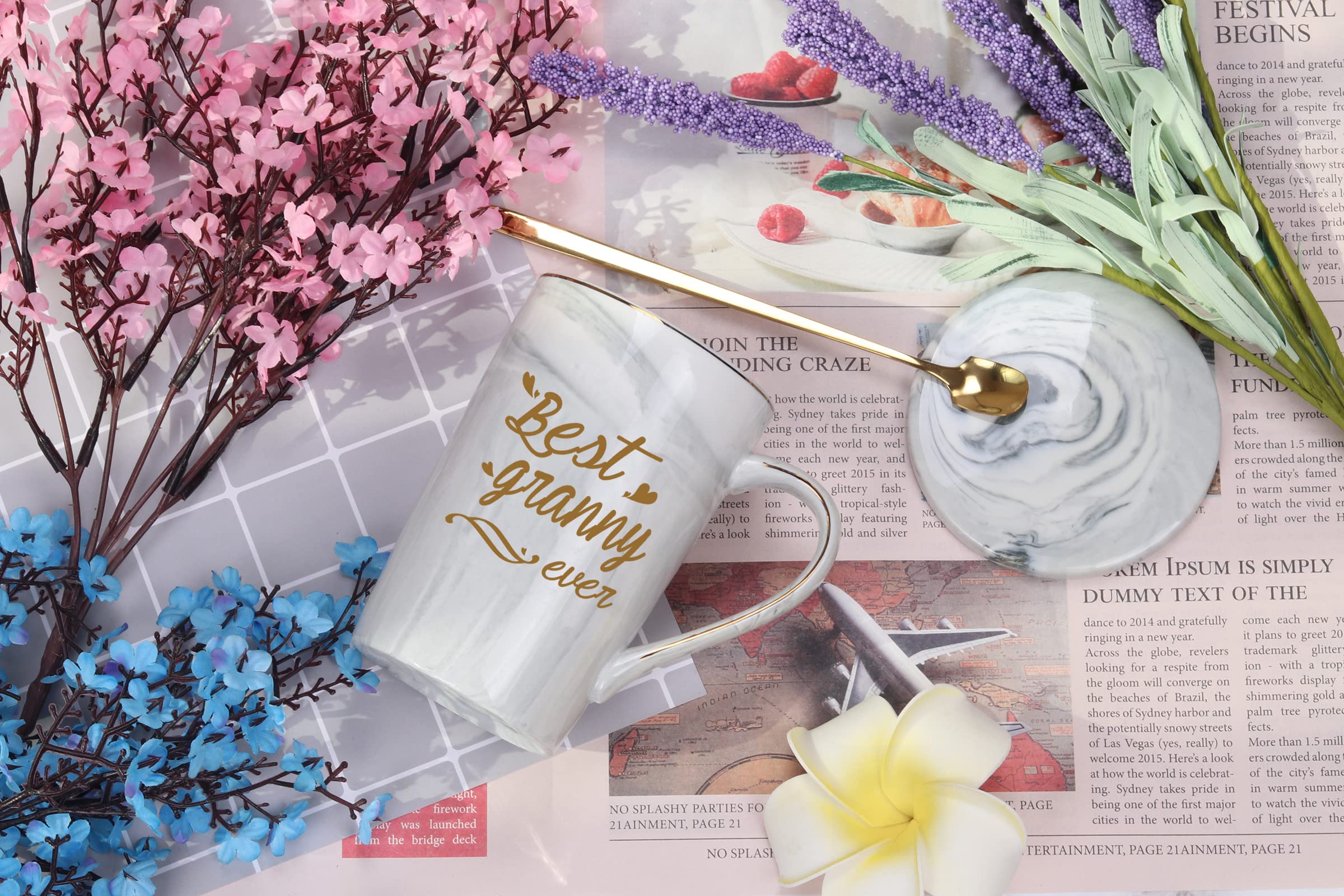 WENSSY Best Granny Ever Mug, Gifts for Granny, Birthday Mothers Day Gifts for Granny Grandma from Granddaughter Grandkis Grandson 14 Ounce Grey with Gift Box