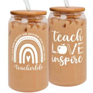 teacher appreciation gifts for women - thank you teacher gifts, teacher gifts for women - gifts for teachers women - teacher valentines day gifts, teacher valentine gift - 16 oz teacher can glass