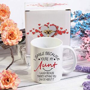 I Smile Because You Are My Aunt Mug I Smile Because Your My Aunt Mug Aunt Coffee Mug Gifts Birthday Mothers Day Gifts for Aunt Auntie from Nephew Niece 11 Ounce with Gift Box