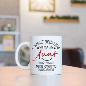 I Smile Because You Are My Aunt Mug I Smile Because Your My Aunt Mug Aunt Coffee Mug Gifts Birthday Mothers Day Gifts for Aunt Auntie from Nephew Niece 11 Ounce with Gift Box