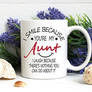 I Smile Because You Are My Aunt Mug I Smile Because Your My Aunt Mug Aunt Coffee Mug Gifts Birthday Mothers Day Gifts for Aunt Auntie from Nephew Niece 11 Ounce with Gift Box