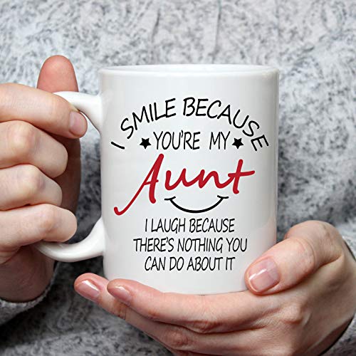 I Smile Because You Are My Aunt Mug I Smile Because Your My Aunt Mug Aunt Coffee Mug Gifts Birthday Mothers Day Gifts for Aunt Auntie from Nephew Niece 11 Ounce with Gift Box