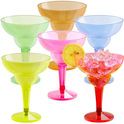 JOYIN 48PCS Plastic Margarita Glasses Cups, 12 oz Neon Disposable Cocktail Cups, Frozen Drink Cups for Cinco De Mayo Fiesta Decoration, Mexican Theme Party Supplies