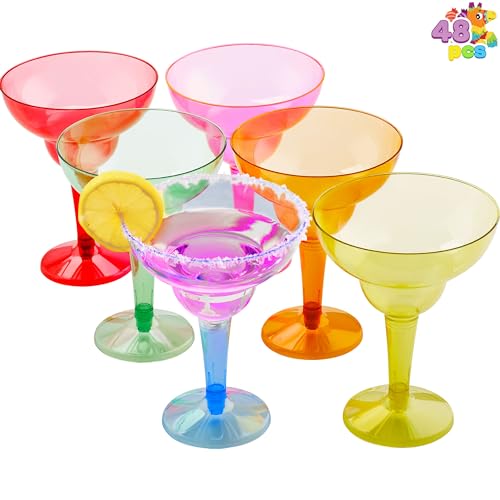 JOYIN 48PCS Plastic Margarita Glasses Cups, 12 oz Neon Disposable Cocktail Cups, Frozen Drink Cups for Cinco De Mayo Fiesta Decoration, Mexican Theme Party Supplies