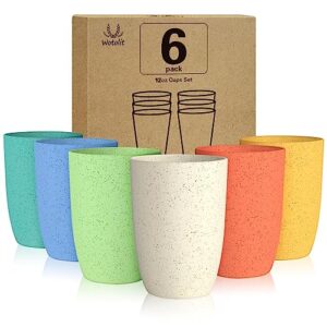 wotolit wheat straw cups plastic cups unbreakable drinking cup reusable dishwasher safe water glasses colorful (12oz 6pcs)