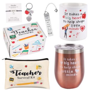 teacher appreciation gifts set teacher gifts for women back to school gifts for teachers teacher wine tumbler, makeup pouch cosmetic bag,bookmarks, ceramic pen holder,teach blessing card bracelets