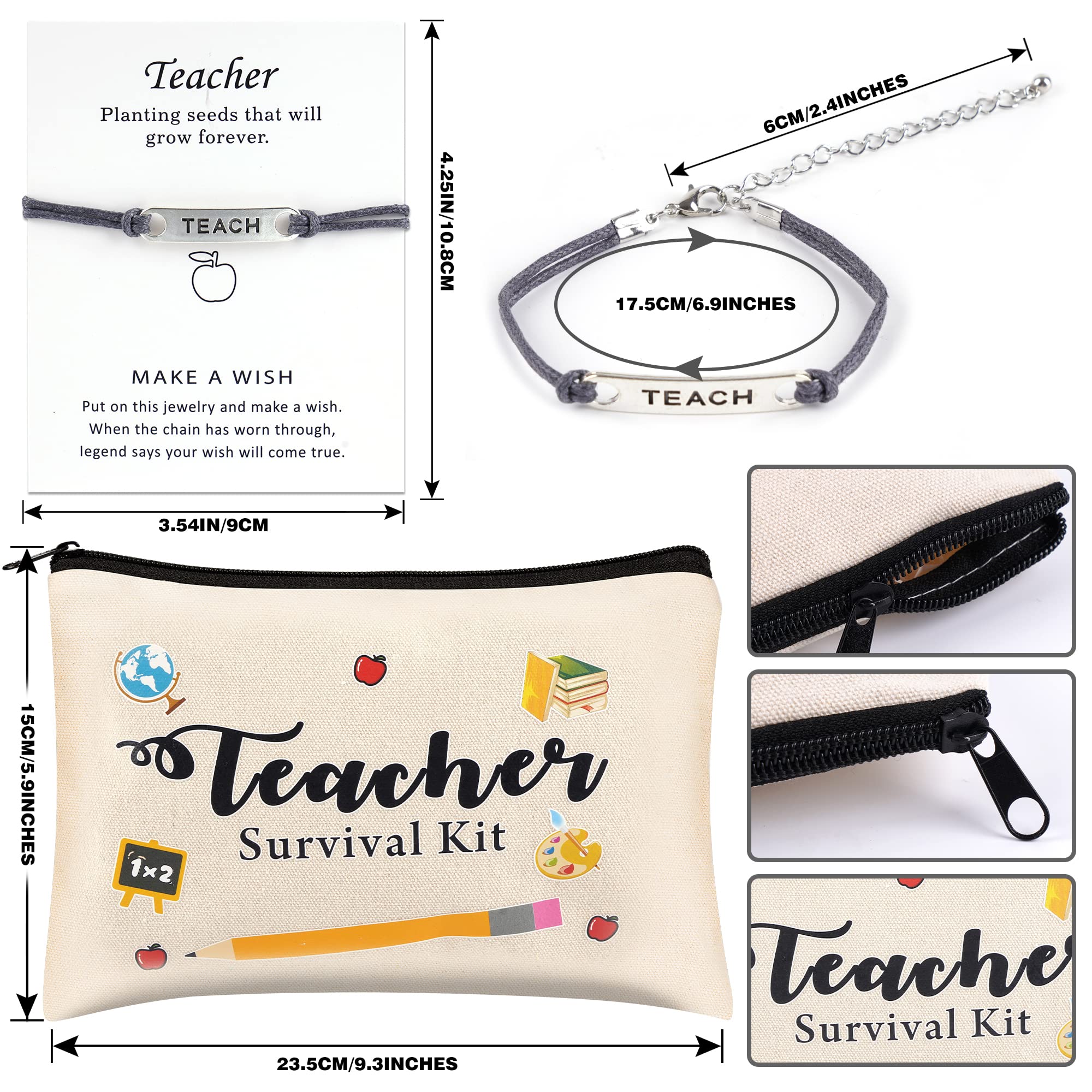 Teacher Appreciation Gifts Set Teacher Gifts for Women Back to School Gifts for Teachers Teacher Wine Tumbler, Makeup Pouch Cosmetic Bag,Bookmarks, Ceramic Pen Holder,Teach Blessing Card Bracelets