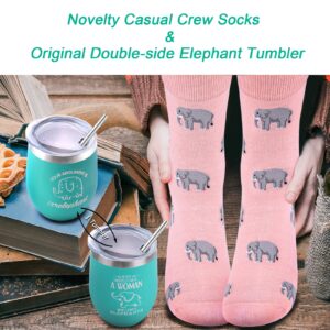 Elephant Gifts for Women, Birthday Gifts for Elephant Lovers, Elephant Gifts for Wedding Thanksgiving Christmas Mother's Day, Funny Wine Tumbler, Elephant Bracelet, Keychain, Jewelry Dish, Bag, Socks